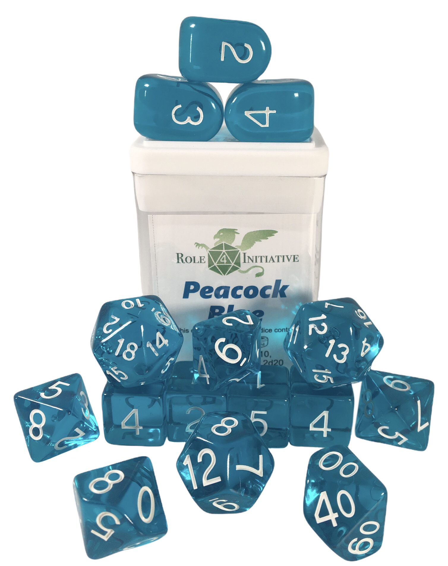 Role 4 Initiative Set of 15 Dice with Arch D4 Translucent Peacock Blue ...