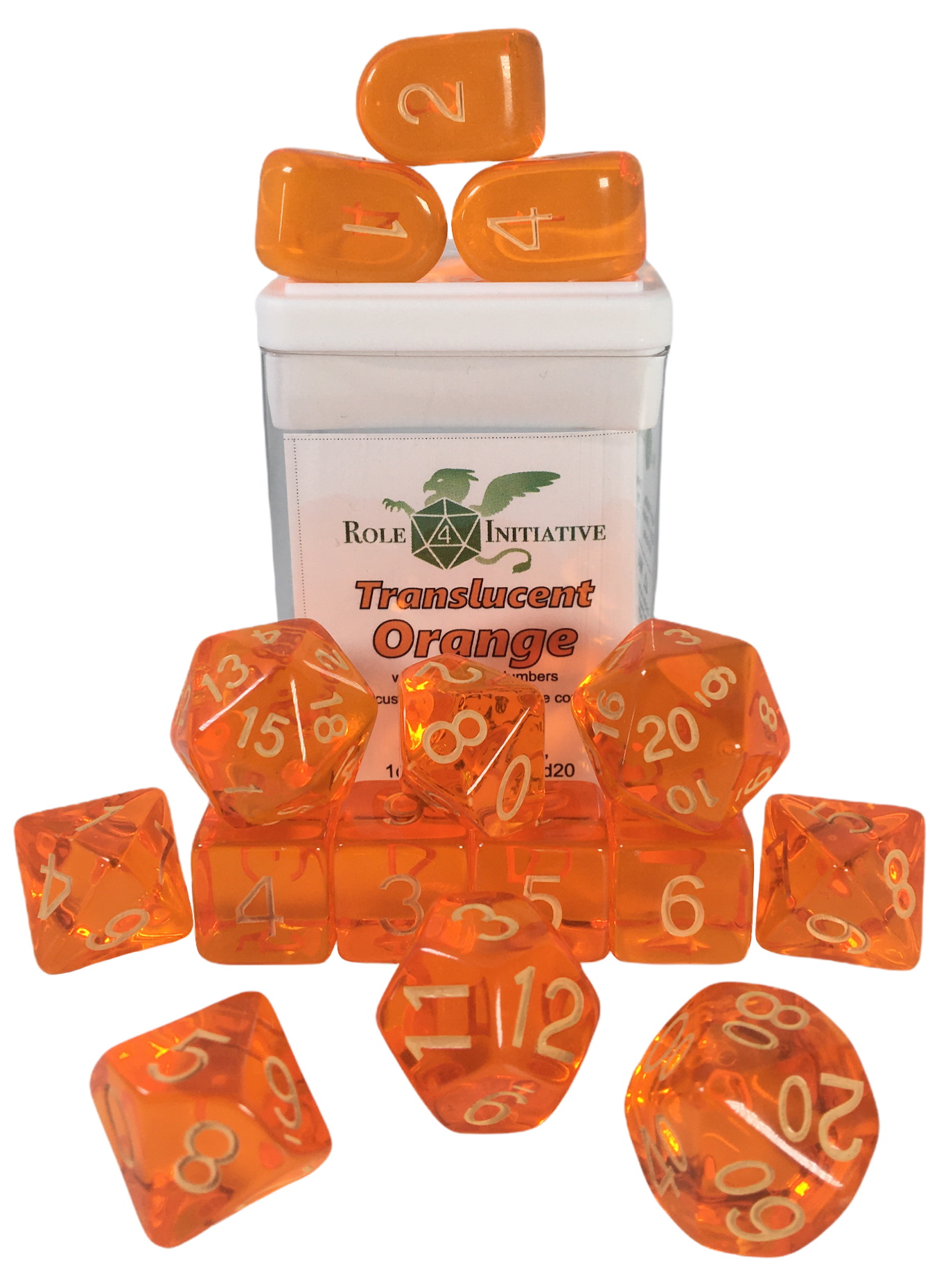 Role 4 Initiative Set of 15 Dice with Arch D4 Translucent Orange with ...