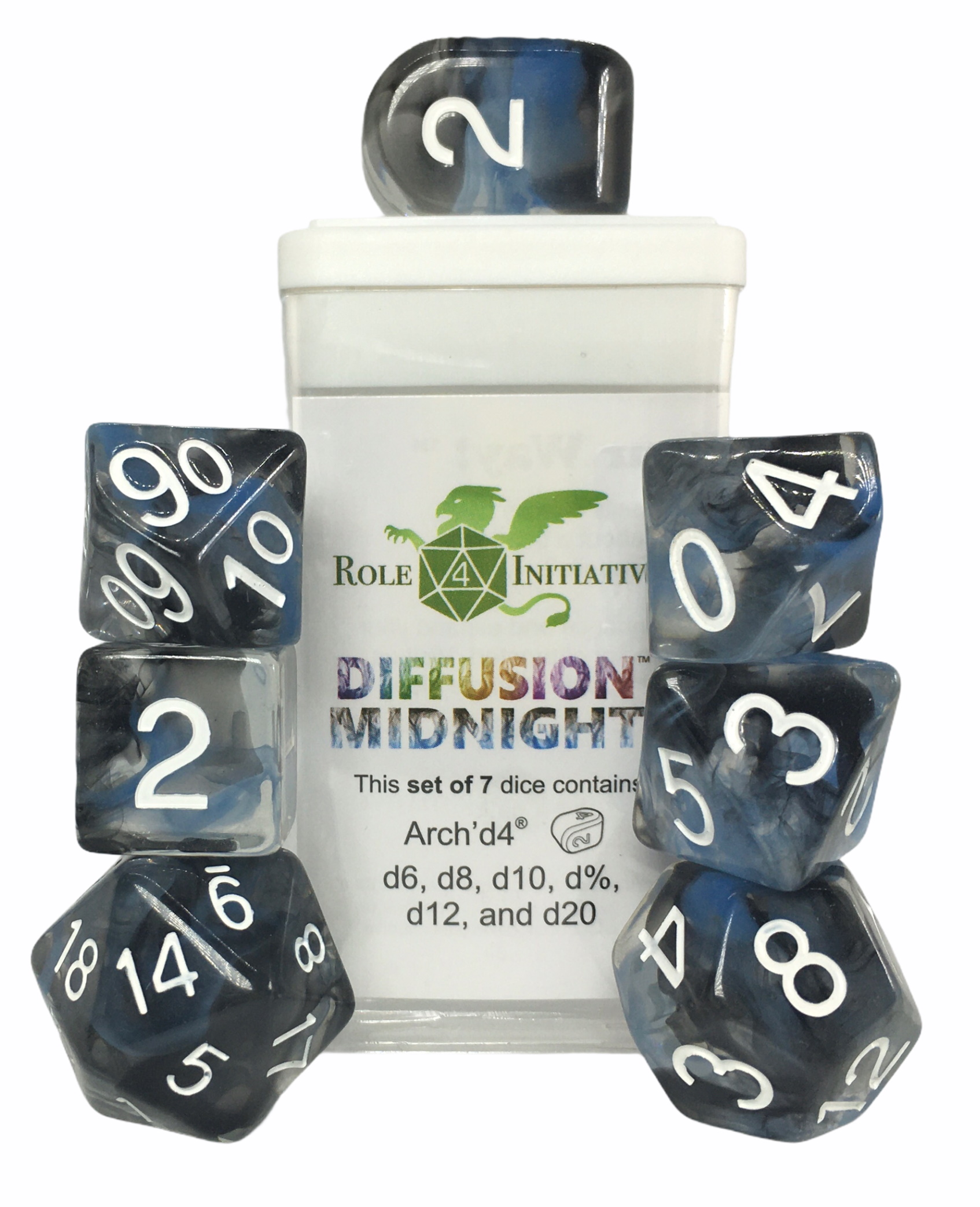Role 4 Initiative Set of 7 Dice with Arch D4 Diffusion Midnight ...