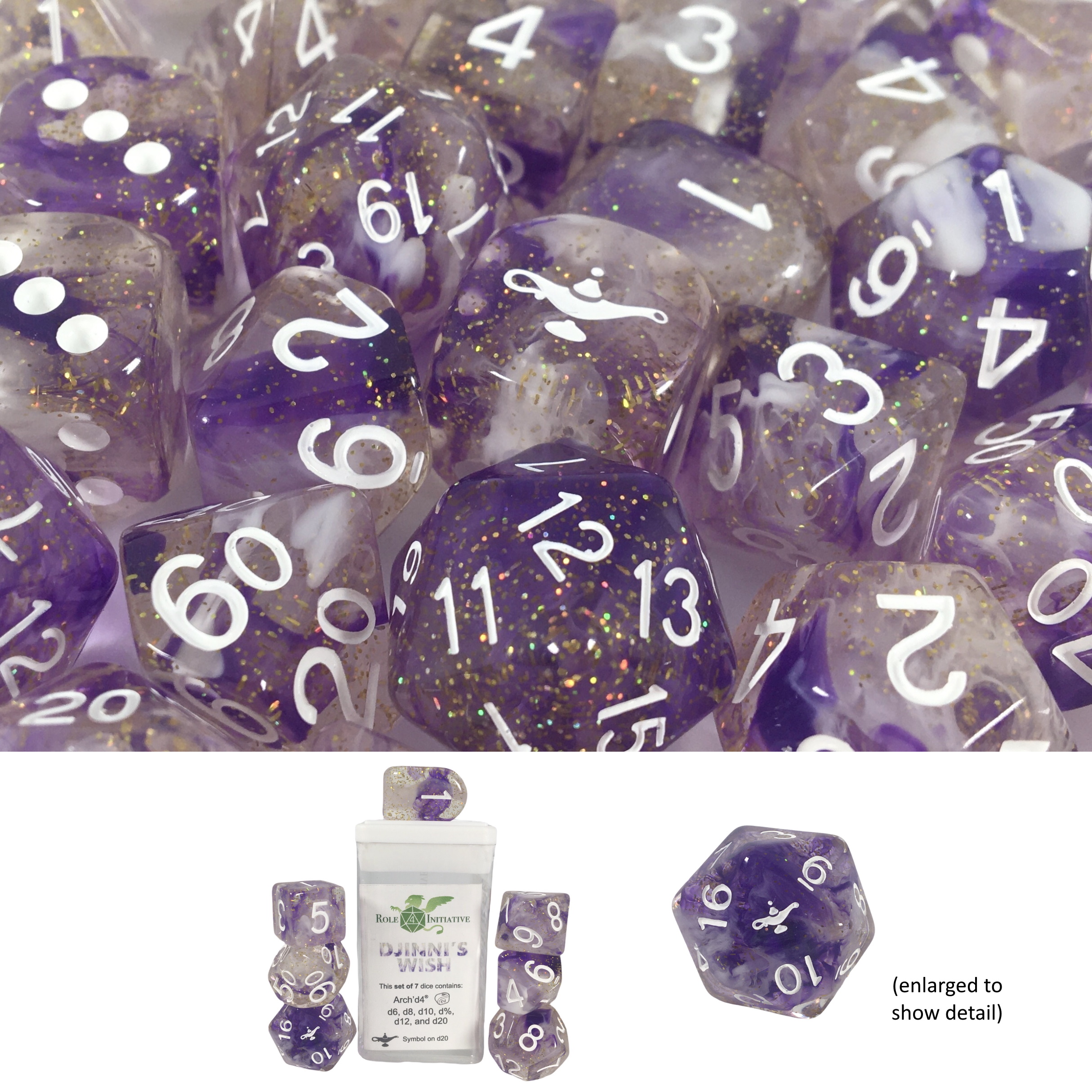 Role 4 Initiative Set of 7 Dice with Arch D4 Diffusion Djinnis Wish ...